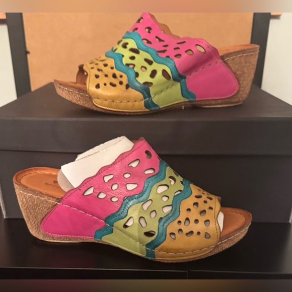 Spring Step | Shoes | Spring Step Pink And Yellow Mules With Perforated ...